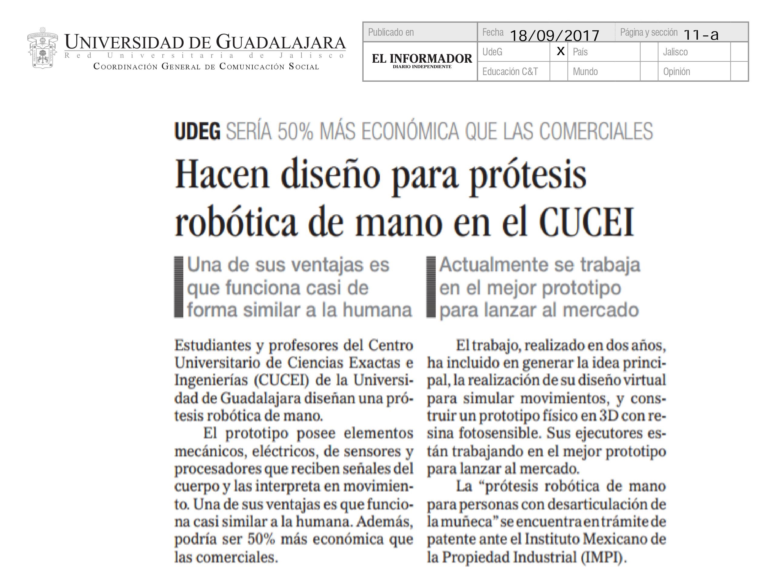 Hacen diseño para prótesis robótica de mano en el CUCEI | Centro ...