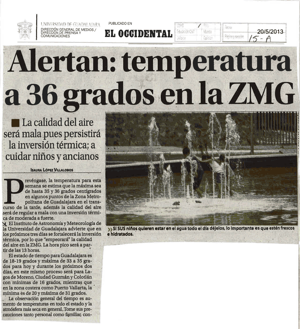 Alertan: temperatura a 36 grados en la ZMG | Centro Universitario de ...