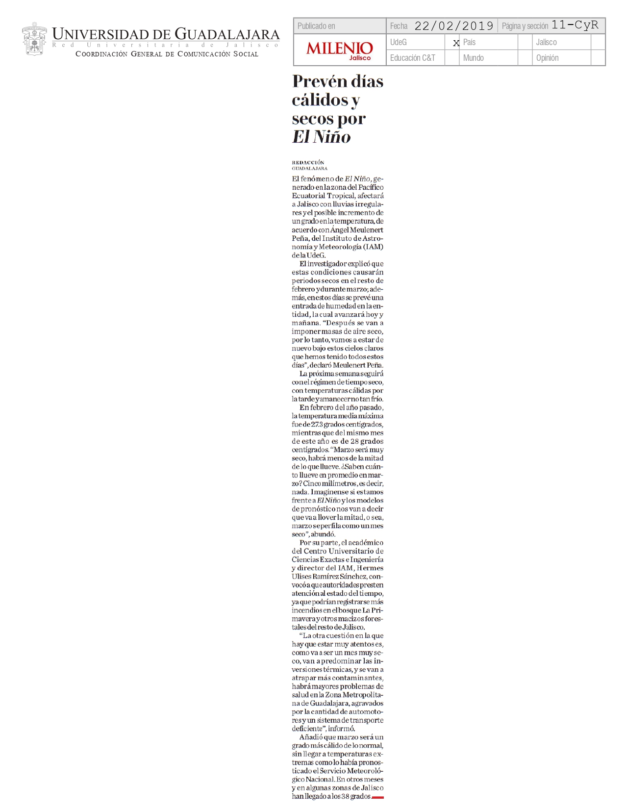 Preveen días cálidos y secos por "El Niño" | Centro Universitario de ...